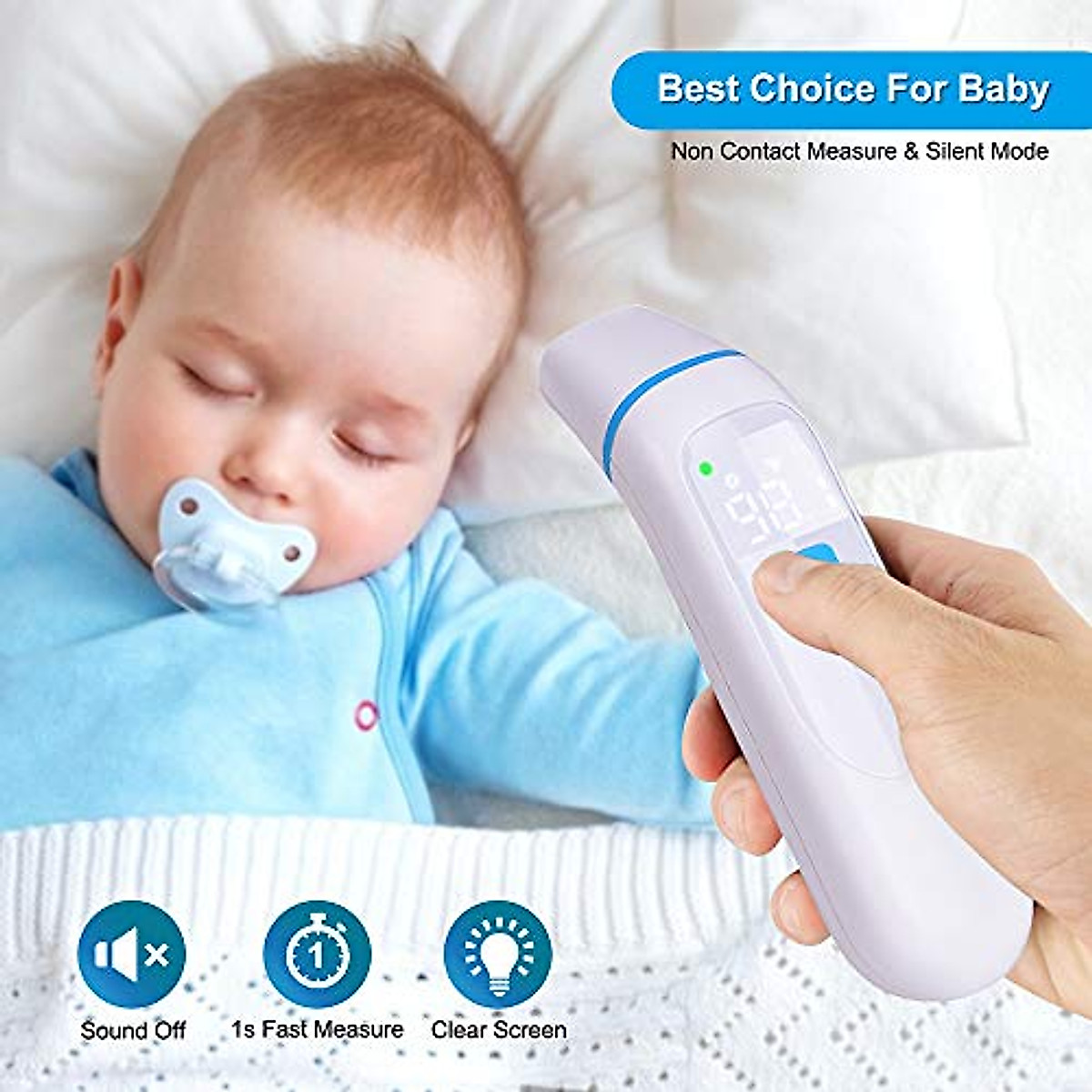 Digital Infrared Ear Thermometer for Adults and Kids Baby Babies Toddlers Forehead Basal Fever Instant Read Thermometers for Humans, Home with Fever Alarm, LED Display and Memory Function