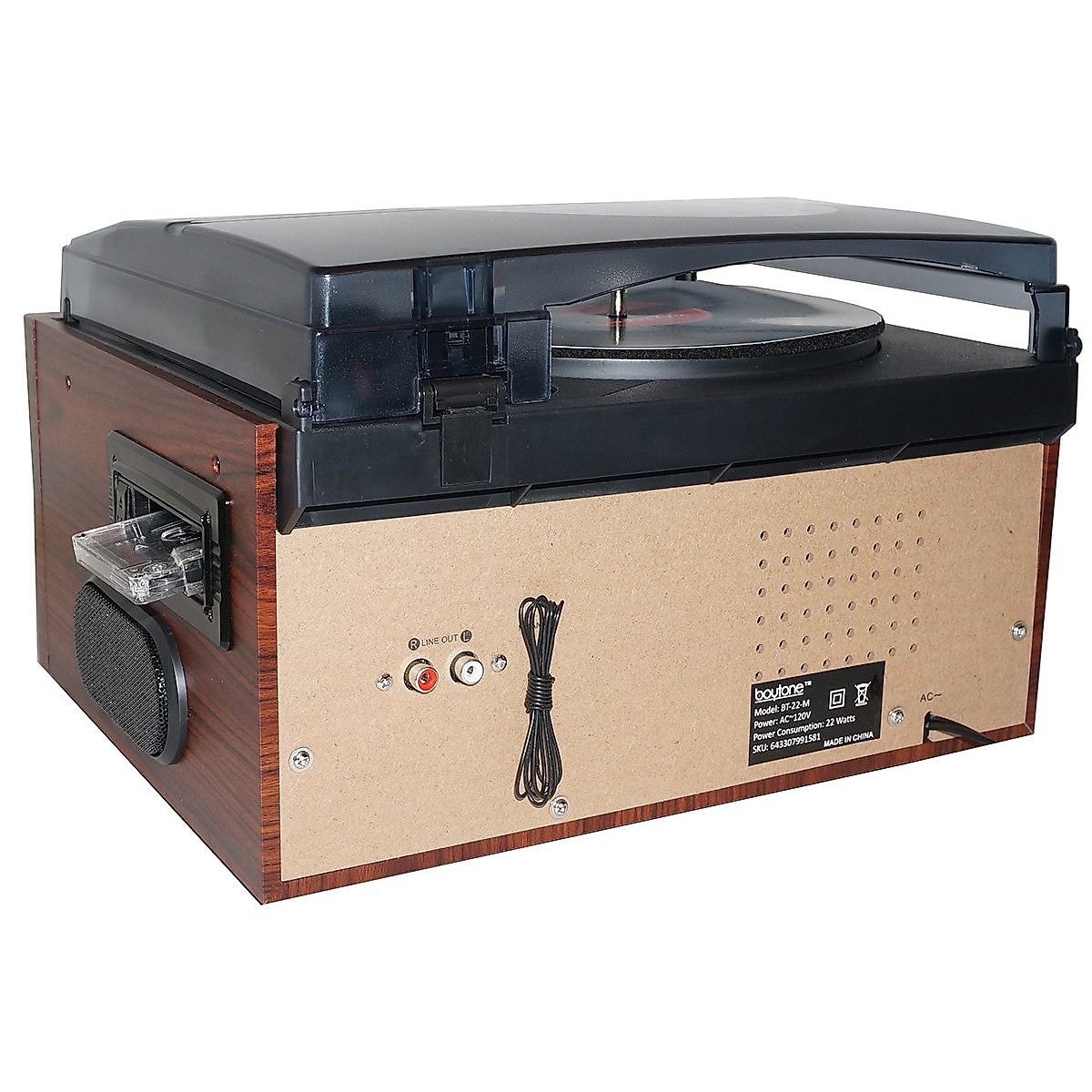 Boytone BT-22M, Bluetooth Record Player Turntable, AM/FM Radio, Cassette, CD Player, 2 Built in Speaker, Ability to Convert Vinyl, Radio, Cassette, CD to MP3 Without a Computer, SD Slot, USB, AUX