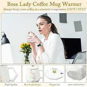 Hushee Lady Coffee Mug Warmer for Women 13.5 Oz Cup Warmer with Mug Set Electric Tea Water Warmer Appreciation Cup Heater with Lid Spoon and Coaster for Desk Office Home Birthday Gifts (White)