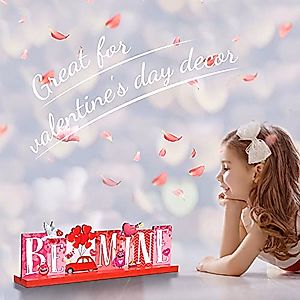 3 Pieces Valentines Table Decoration Love Table Centerpiece Sign Be Mine Heart Wooden Sign Valentine Day Gift for Wedding Anniversary Dining Room Romantic Decor Party Supplies