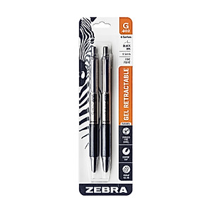 Zebra Pen G-402 Retractable Gel Pen, Stainless Steel Barrel, Fine Point, 0.5mm, Black Ink, 2-Pack