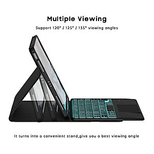 HEAPAO Touchpad iPad 10th Generation Case with Keyboard (10.9", 2022) - 7 Color Backlight, Multi-Touch Trackpad, Detachable Keyboard, Flip Stand Case with Pencil Holder for New iPad 10th 2022, Black