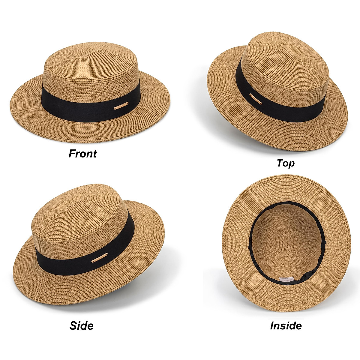 Women's Wide Brim Sun Hat Straw Panama Hat - UV-Protection Summer Boater Fedora Beach-Sun-Hats(M-L)
