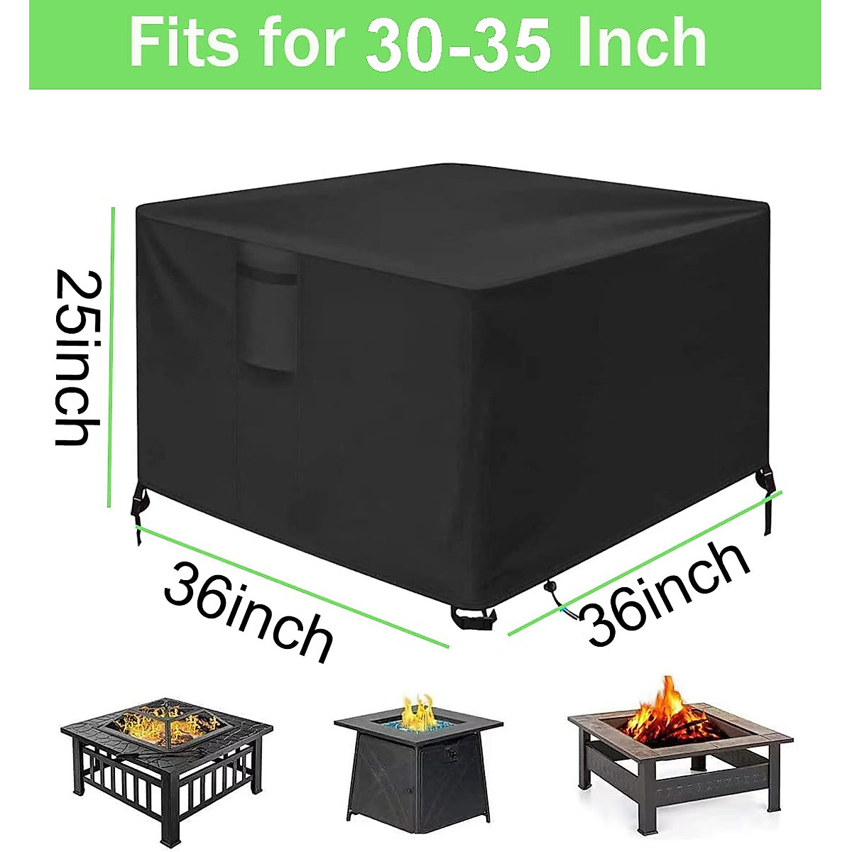 Firepit Covers Square 36x36 Inch Gas Fire-Pit-Cover Waterproof Outdoor Fire Table Coverage Patio Fireplace Heavy Duty 600D Waterproof with PVC Coating