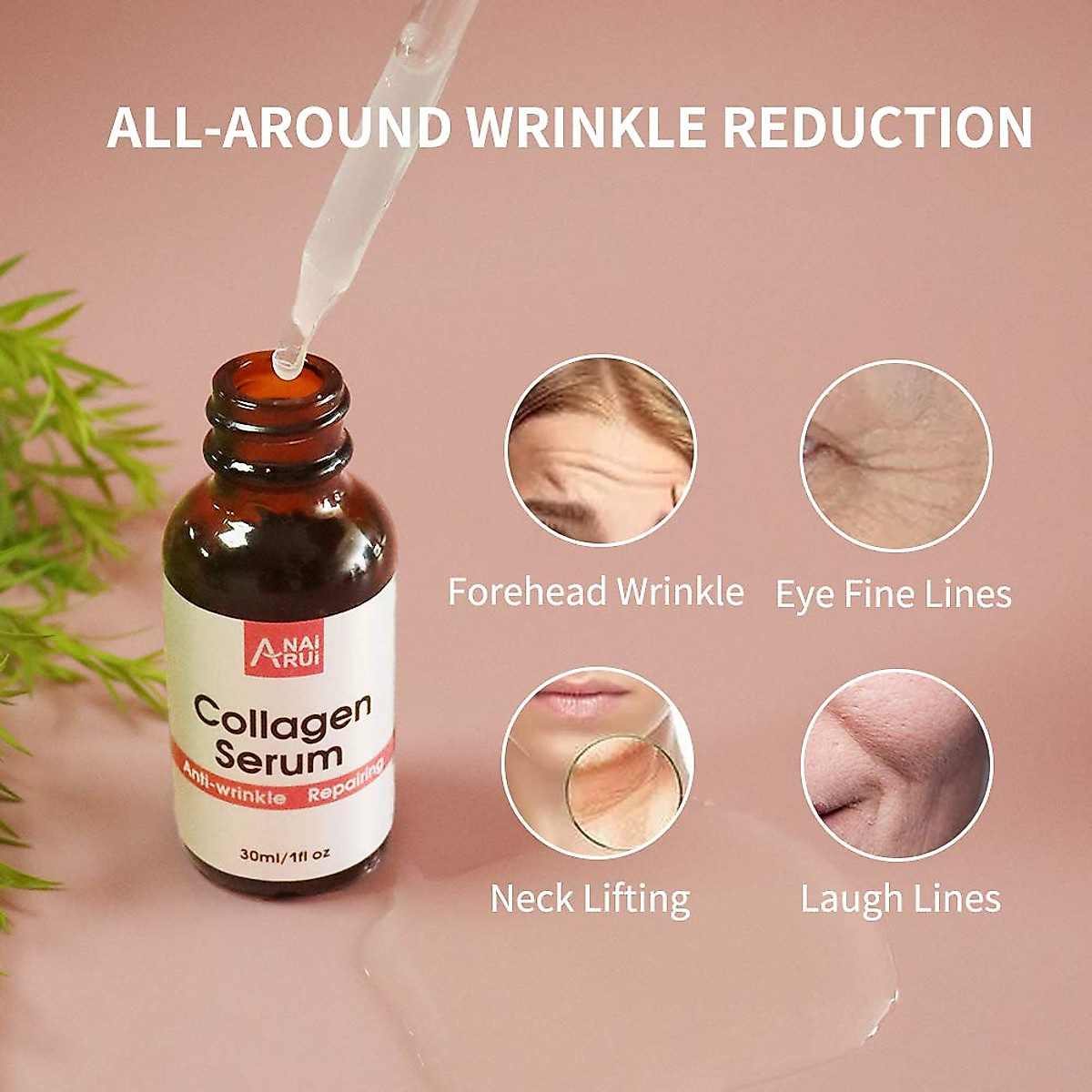 Collagen Serum with Hyaluronic Acid and Acetyl Hexapeptide-8, Face Plumping, Improve Skin Elasticity, Anti-Wrinkle Collagen Serum for Face & Neck 1 fl.oz