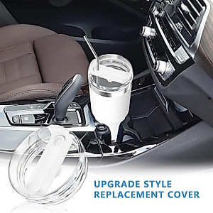 2pcs Tumbler Lid for Stanley 40oz Cup,Replacement 40 oz Tumbler Lid,2Pcs Extra Long Reusable Straws and 1Pcs Cleaning Brush (White)