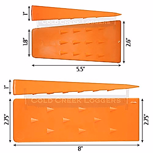 Cold Creek Loggers Made in USA Orange Spiked Tree Wedges for Tree Cutting Falling, Bucking, Felling Wedges Chainsaw Loggers Supplies, 3-5.5" and 3-8" Wedges Plus Free Storage Bag