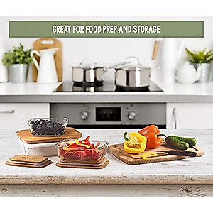 Bovado Set of 4 Rectangular Glass Food Storage Containers (12 oz + 20 oz + 35 oz +50 oz) with Eco-Friendly Bamboo Lids | 4 Bento Boxes for Meal Prep, Leftovers, Baking, Cooking & Lunch | BPA-Free