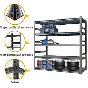 Sajanic Storage Shelves 5 Tier Heavy Duty Shelving, Boltless Metal Industrial Shelving with Guardrails, 2500LBS Garage Shelving for Storage Room, Warehouse, 18" D x 47.2" W x 72" H, Iron Black