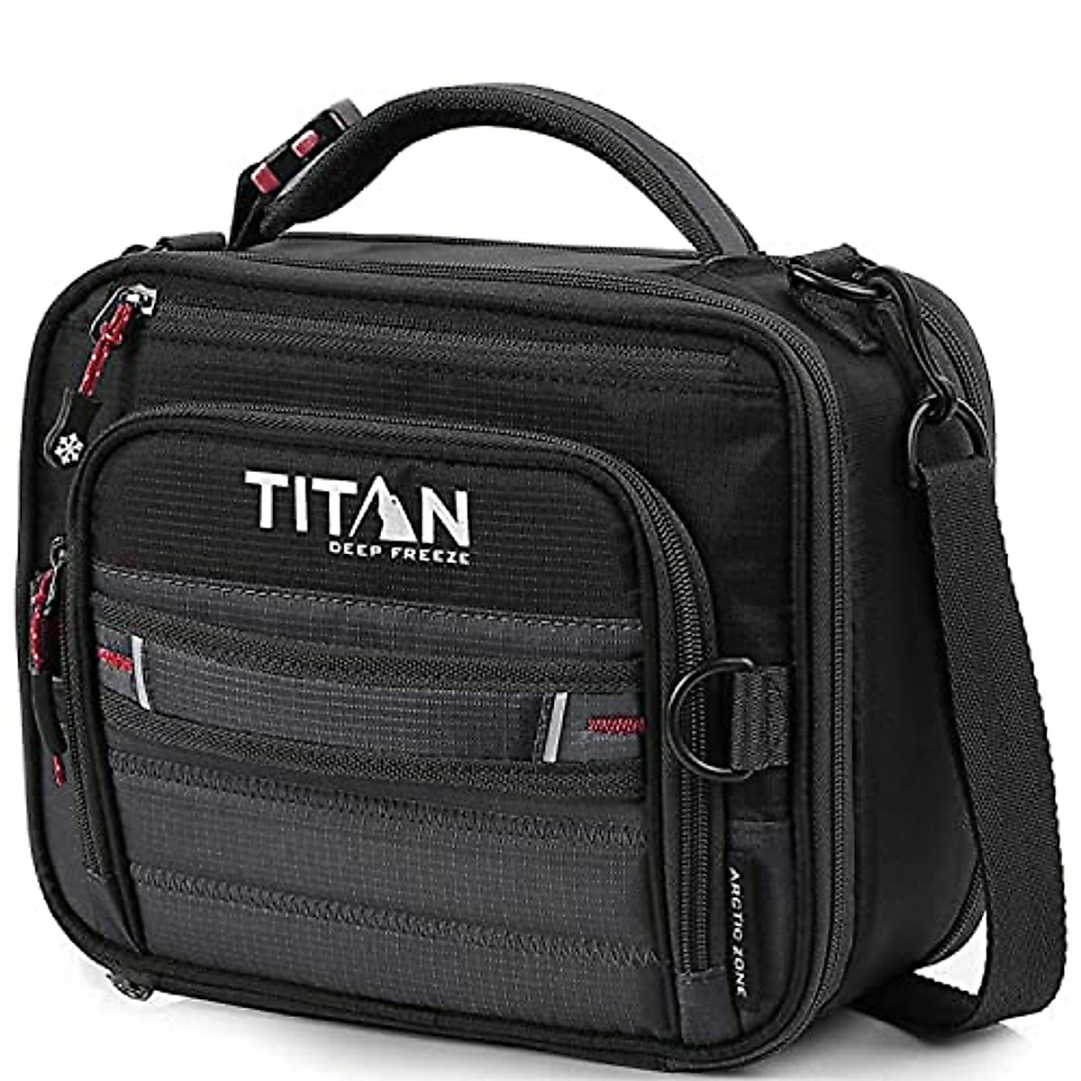 Arctic Zone Titan Expandable Lunch Bag, Includes 2 High Performance Ice Walls and a Reusable Lunch Box with Sauce Cup, Adjustable Shoulder Strap, 5 Piece Kit Total