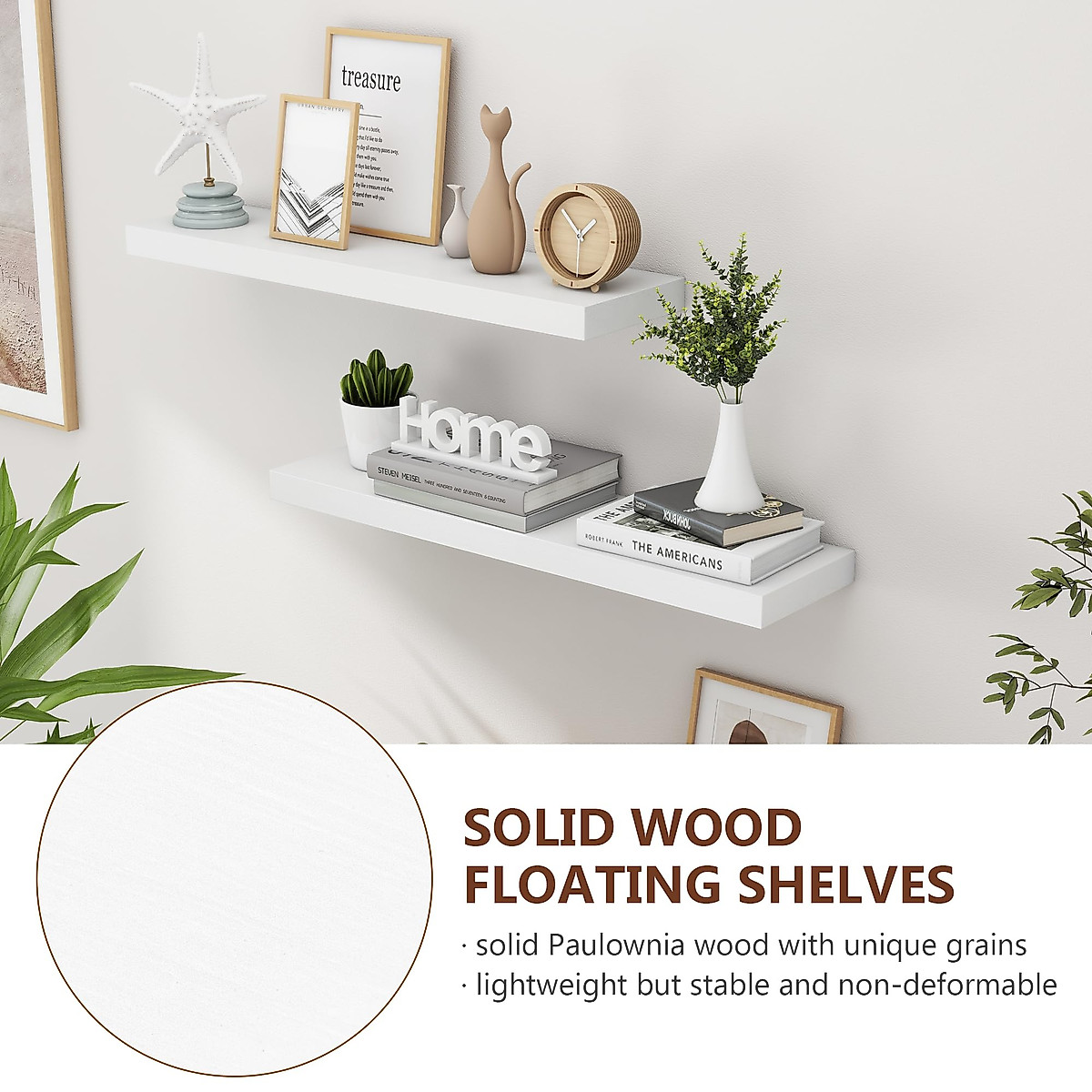 30 Inch Floating Shelves, White Wood Floating Shelves for Wall Set of 2, 30'' Long Wooden Wall Shelves for Living Room Bedroom Bathroom Home Office - White