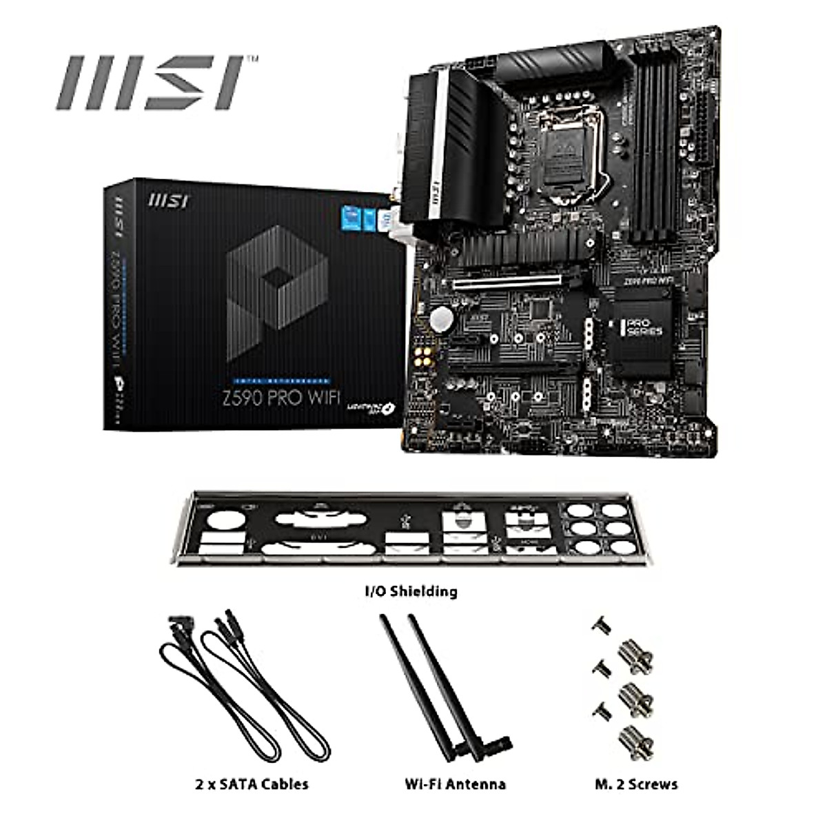 MSI Z590 PRO WiFi ProSeries Motherboard (ATX, 11th/10th Gen Intel Core, LGA 1200 Socket, DDR4, PCIe 4, M.2 Slots, USB 3.2 Gen 2, 2.5G LAN, DP/HDMI, Wi-Fi 6E)