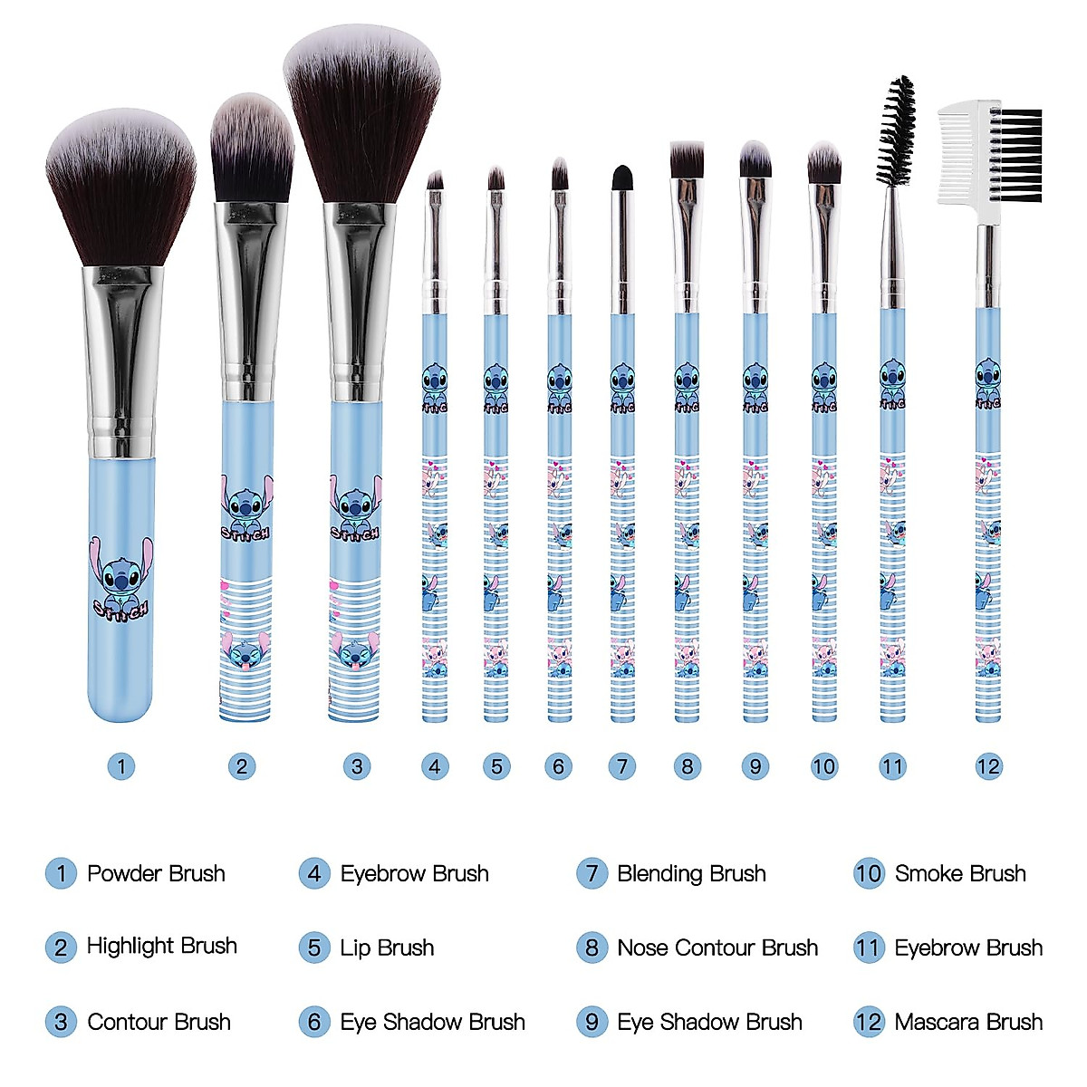 U-CHYTY Stitch Makeup Bag with Makeup Brush Stitch Plush Cosmetics Case Stitch 12 Pcs Cosmetic Brush Capacity Bag for Women Girl-bag (S-12PCS brushes+caseA)