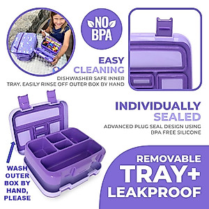 Bento Box with Insulated Lunch Bag, Ice Pack & Water Bottle Set for Kids - 5 Leakproof Compartments, Lunches or Snack Container Girls, Toddlers Daycare Pre-School, Kindergarten Purple Unicorn