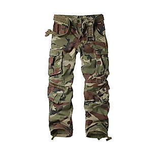 AKARMY Men's Casual Cargo Pants Military Army Camo Pants Combat Work Pants with 8 Pockets(No Belt) Battlefield Camo 32