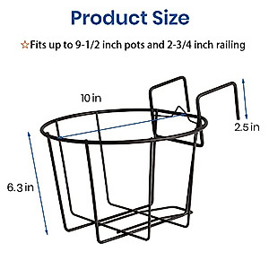 TreeLen 3Pack 10inch Railing Planters Outdoor Balcony Hanging Baskets for Plants Fence Planters Metal Potted Stand Indoor Porch Railing Planters Flower Pot Holder
