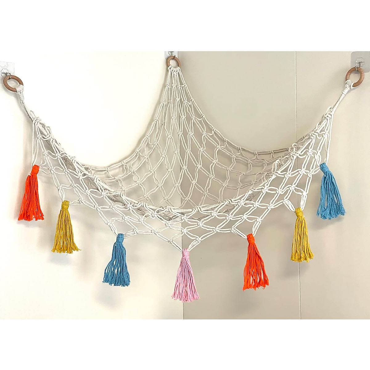 MacrameBay Large Handmade Macrame Stuffed Animal Toy Net Hammock Boho Girl Nursery Playroom Bedroom Kids Room Storage Organizer Decor with Hooks