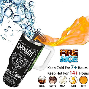 FOCIUZTA 40oz Tumbler with Lid, Insulated Cup, Travel Coffee Mug, Perfect Gift for Easter, Father's Day, Mother's Day, Birthday, Cannabis 420 Weed Design