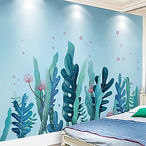 Green Seaweed Wall Sticker Creative Under The Sea World Ocean Grass Baseboard Decal Removable Wallpaper DIY Art Mural for Wall Corner Decor Kids Nursery Bathroom Living Room Bedroom Classroom