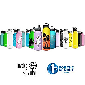 Involve & Evolve Insulated Water Bottle with 3 Lids (Straw Lid) Kids Reusable Double Walled Stainless Steel Flask Metal Thermos 12oz 17oz 20oz 25oz (25 oz, Bare Ocean)