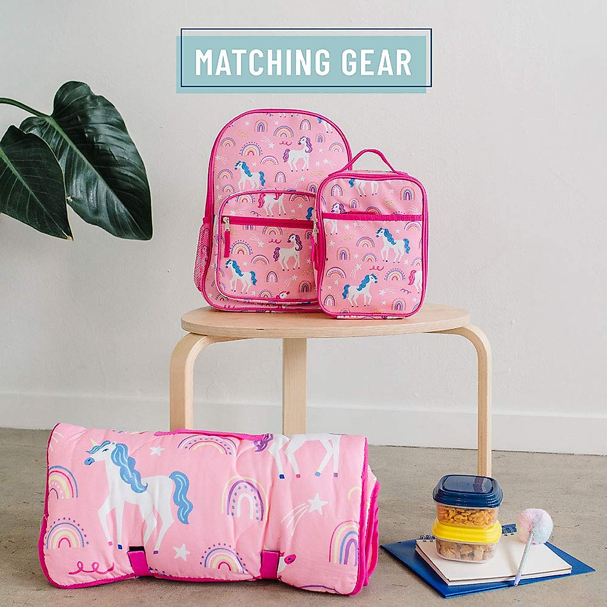 Wildkin Day2Day Kids Backpack for Boys and Girls, Perfect for Elementary Backpack for Kids, Features Front and 2 Side Mesh Pocket, Ideal Size for School and Travel Backpacks (Rainbow Unicorns)