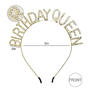 Birthday Sash for Women & Birthday Crown - 2Pc SET - Birthday Sash and Birthday Tiara. Ideal Birthday Decorations for Women, Birthday Headband, Birthday Queen Sash, Birthday Party Decorations (Black)