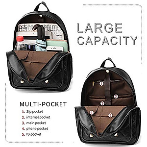 I IHAYNER Girls Bowknot 2-PCS Fashion Backpack Cute Mini Leather Backpack Purse for Women Travel Bag Ladies Shoulder Bags Black