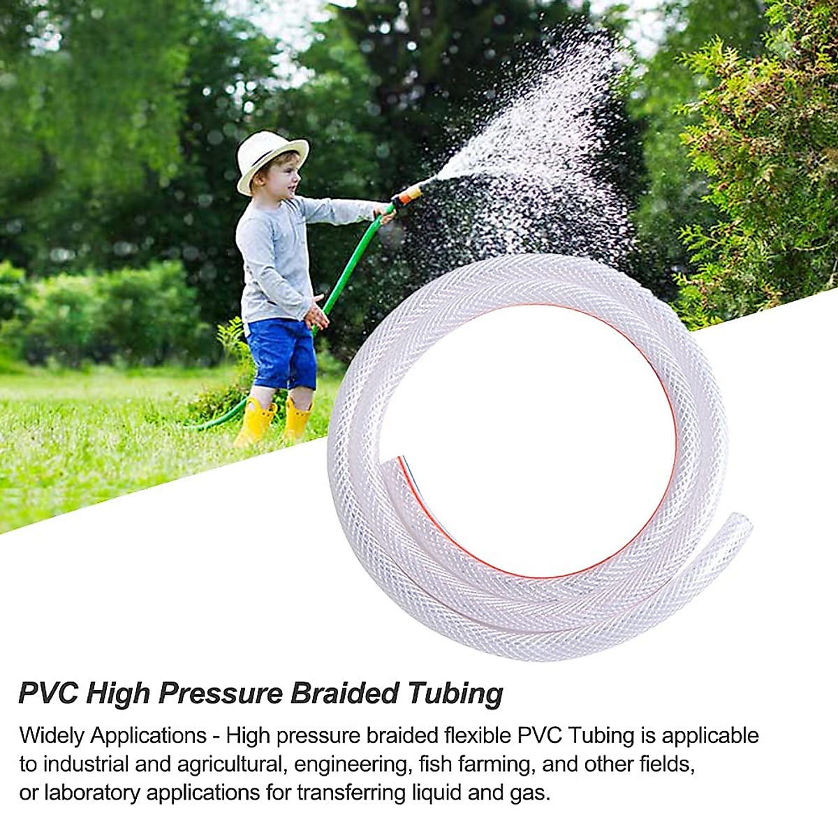 Ququyi PVC 3/4" ID x 1" OD Braided Clear Flexible PVC Tubing Soft for Four Seasons Vinky Tube, Reinforced Vinyl Hose for Water Discharge& Oil Transfer, 6.56ft