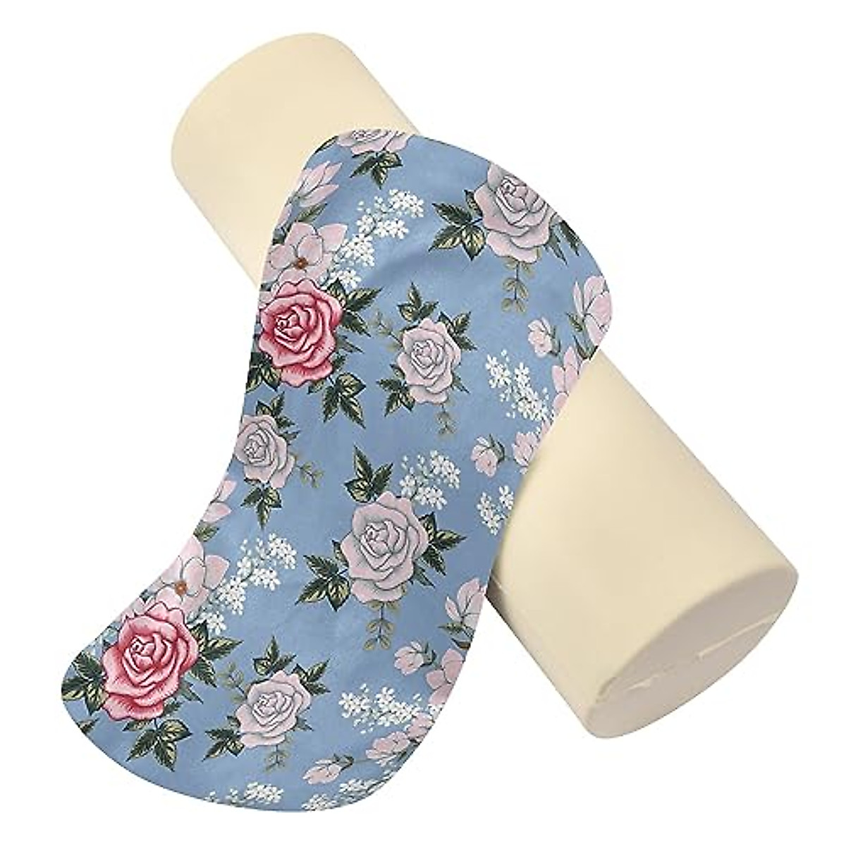 Vnurnrn Pink Rose Flowers Neck Support Pillow Round Neck Roll Bolster Cylinder Pillow Cervical Pillows Back Pillow for Leg Knee Back Head Support for Bedroom Camp Work Women Men
