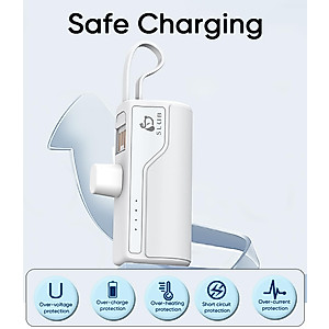 Meseto Mini Portable Charger 5000mAh, iPhone Power Bank Charging Battery Pack, External Backup Phone Charger Compatible with iPhone 13, 12, 11, X, XR, XS Max, 8, AirPods, White