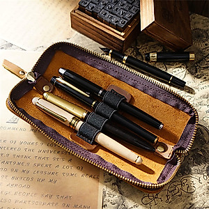 AIGUONIU Retro Leather Retro Stationery Box Pencil Case Coin Purse Pen Case Storage Bag (Brown)