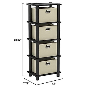 Furinno LACi 4-Bins System Rack, 11.3(W) x 28.8(H) Inch, Espresso/Black