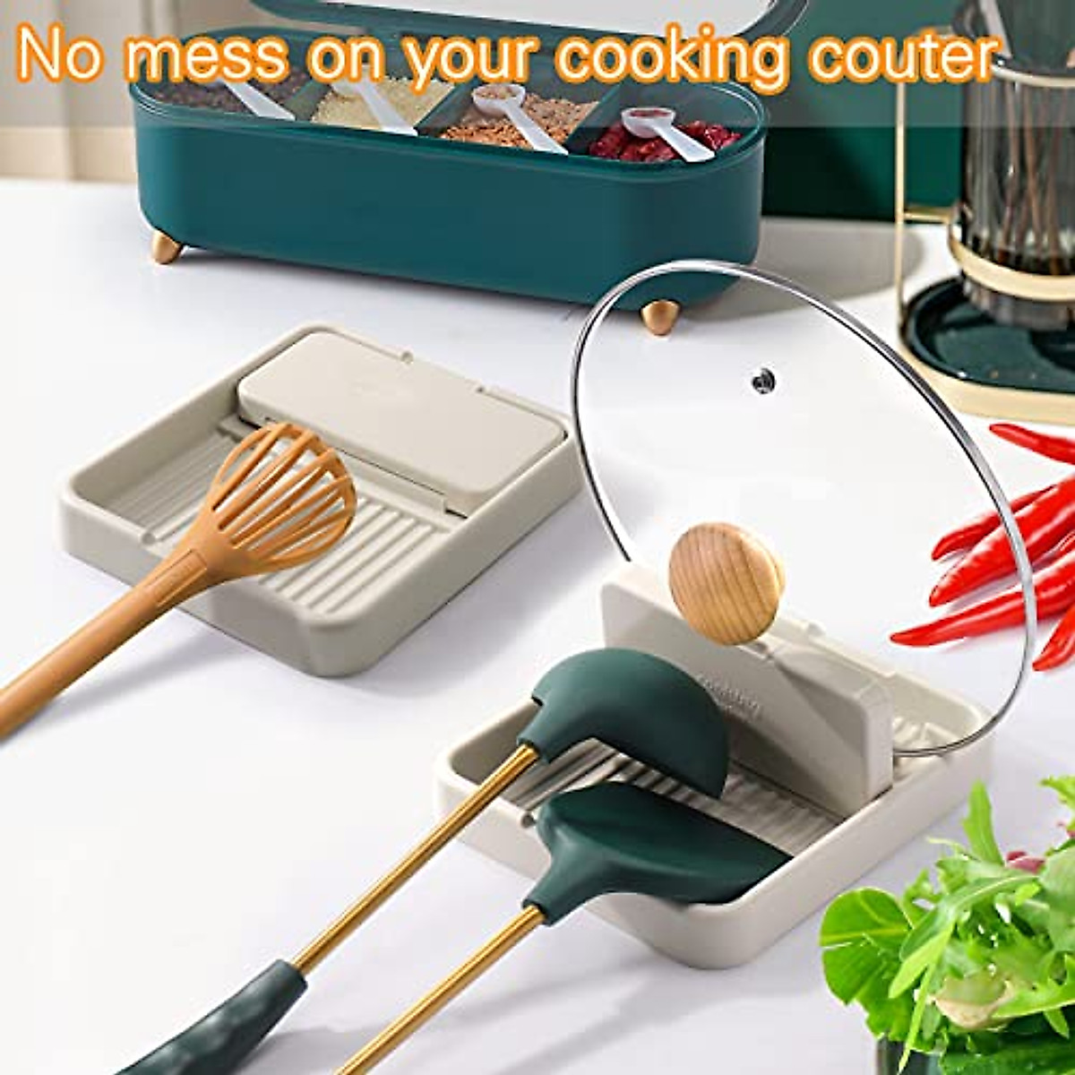 AIERSA Spoon Rest with Lid Holder for Stove Top (1 Pack)Spatula Ladle Pot Lid Utensil Rest for Countertop,Kitchen Gadgets Accessories for Cooking