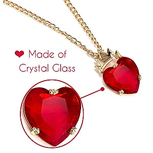 Necklace for Evie Costume Jewelry for Girls Halloween Dress Up Necklace For Evie Fans with Red Heart Glass Pendant