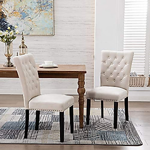 Pekko Home Parsons Upholstered Accent Dining Chairs,Wingback Tufted Cream Velvet Chairs with Solid Wood Legs Set of 2 (Cream)