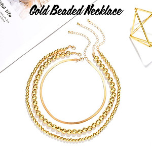 Sixexey Gold Beaded Necklace Layered Necklaces Beads Ball Chain Necklace Jewelry for Women
