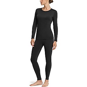 TSLA Women's Thermal Underwear Set, Soft Fleece Lined Long Johns, Winter Warm Base Layer Top & Bottom, Fleece Set Black, Small