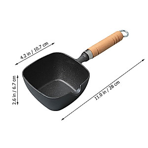 Yardwe Cast Iron Pot, Butter Iron Oil Heating Pot with Wooden Handle Cookware Melting Pot (4inch)