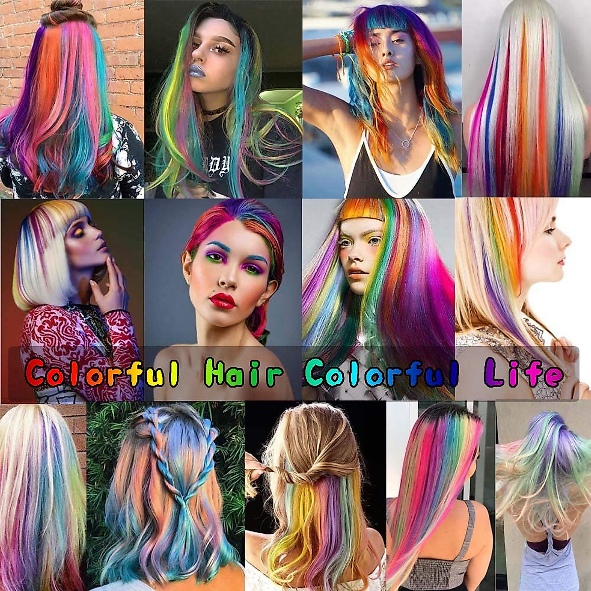 10Pieces 20Inch Colored Hair Extensions Clip In For Women Girls Hiar Accessories Wig Pieces Synthetic Hair Pieces (Green, Bright yellow)