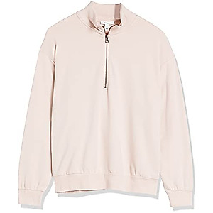 Daily Ritual Women's Terry Cotton and Modal Relaxed-Fit Quarter-Zip Sweatshirt, Light Pink, X-Large