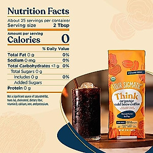 FOUR SIGMATIC Organic Cold Brew Coffee Grounds | Dark Roast, Fair Trade Coarse Grounds with Lion's Mane and Chaga | Cold Brew Mushroom Coffee for Crash-Free Focus | 12 oz Bag