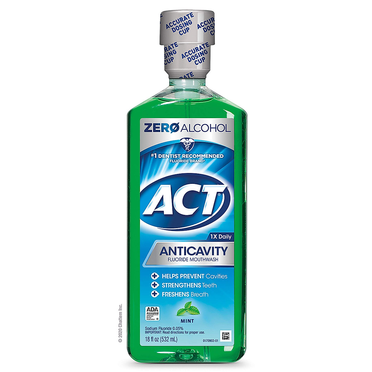 ACT Anticavity Zero Alcohol Fluoride Mouthwash 18 fl. oz., With Accurate Dosing Cup, Mint
