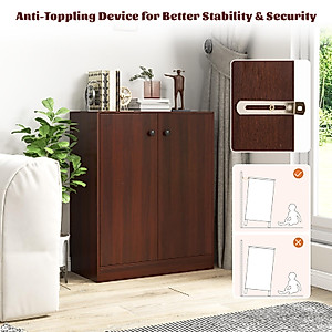 LOKO 2-Door Storage Cabinet, Modern Floor Cabinet with 3-Tier Shelf, Freestanding Side Cabinet with Anti-Toppling Device, Storage Organizer for Living Room, Kitchen, Dining Room, Entryway (Brown)