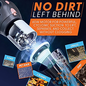 ThisWorx Cordless Car Vacuum - Portable, Mini Handheld Vacuum w/Rechargeable Battery and 3 Attachments - High-Powered Vacuum Cleaner w/ 60w Motor