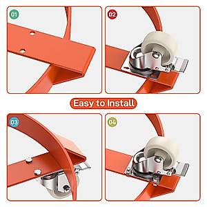 GAOMON 1250 LBS Capacity Drum Dolly, 55 Gallon Barrel Dolly with 5 Caster Wheels, Trash Can Dolly Non-tipping Hand, Orange Steel Frame Dolly