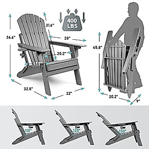 FUNBERRY Plastic Adirondack Chairs,Folding Adirondack Chairs,Adjustable Backrest Adirondack Chair,Fire Pit Chairs,Resin Adirondack Chairs with Cup Holder,Composite Adirondack Chairs