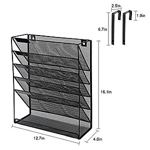 Samstar Hanging Wall File Organizer, 5-Tier Vertical Wall Mount File Holder with 1 Flat Tray for Cubicle Partition Office Home, Black