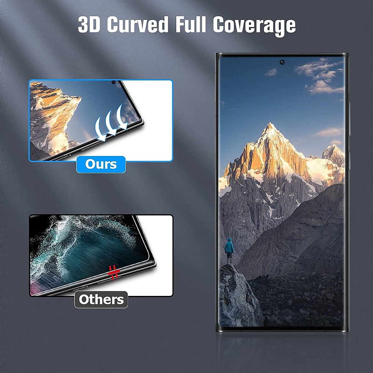 [2+2 Pack] S22 Ultra Glass Screen Protector, HD Clear 9H Tempered Glass Scratch Resistant, Fingerprint Unlock, 3D Curved, Bubble-Free for Samsung Galaxy S22 Ultra Glass Screen Camera Protector(6.8