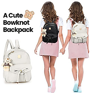 6 Pieces Mini PU Leather Backpack Purse Set Cute Girls Bowknot Small Backpack Rucksack Satchel Shoulder Bag Bookbag for Women Teen Girls