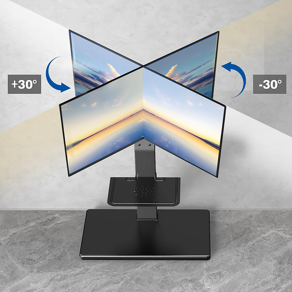 YOMT Floor TV Stand with Mount Wood Base Tall Corner TV Stand for Most 32-75 Inch TVs up to 110 lbs, Swivel TV Mount Stand with Adjustable Shelf for Bedroom and Living Room, Black